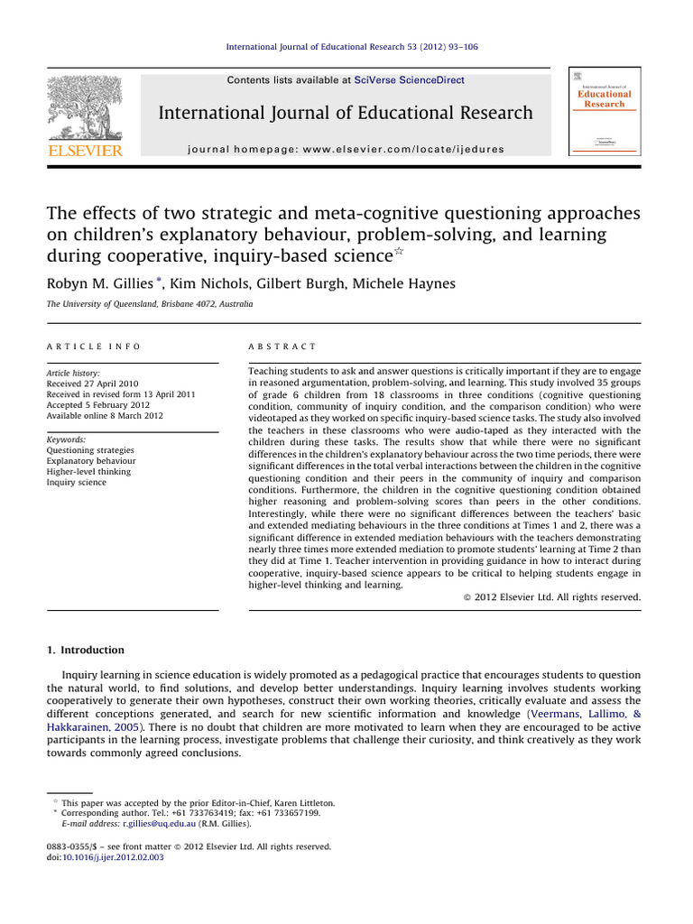 The effects of two strategic and meta-cognitive questioning approaches on children’s explanatory ...