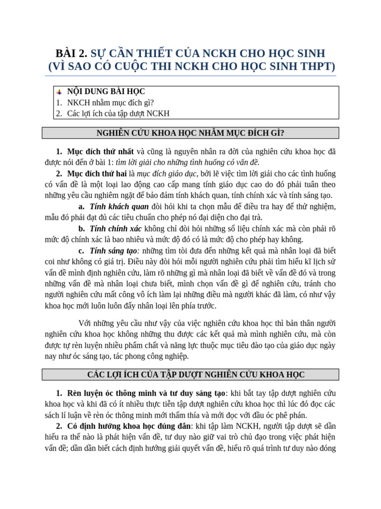 BÀI 2 - Cần thiết của NCKH | PDF