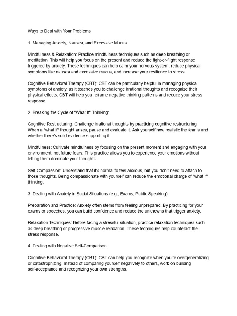 Ways To Deal With MY Problems | PDF | Anxiety | Cognitive Behavioral ...