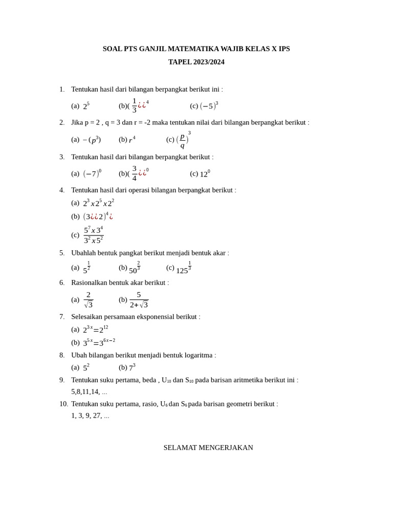 Soal Pts Ganjil Mat Wajib Mat Minat | PDF