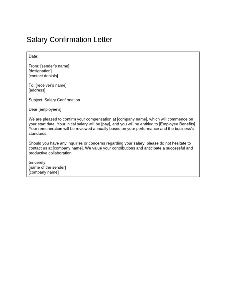 Salary Confirmation Letter Sample | PDF