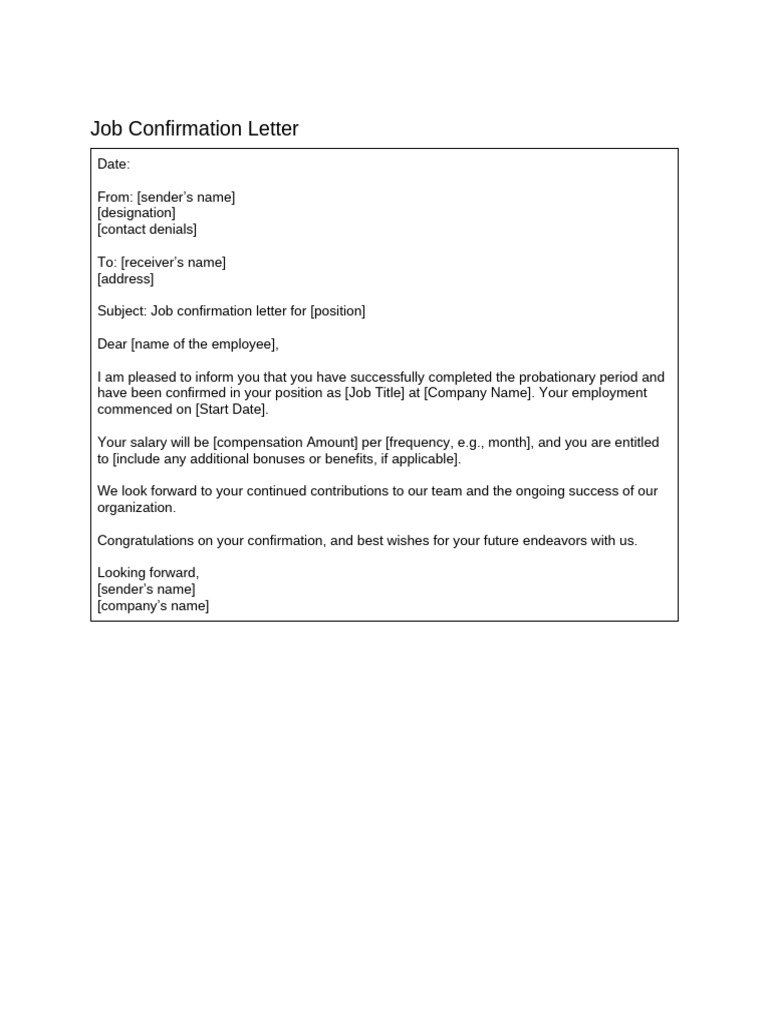 Job Confirmation Letter Format in Word | PDF