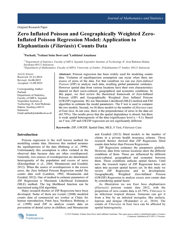 Zero Inflated Poisson and Geographically Weighted Zero-Inflated Poisson Regression, Application ...