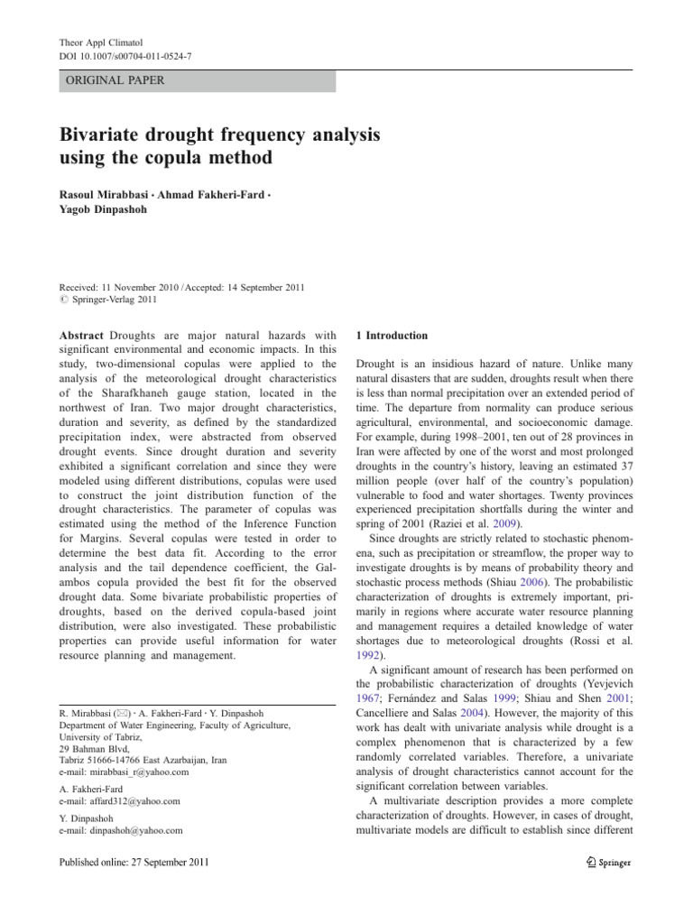 Bivariate Drought Frequency Analysis Using The Copula Method | PDF | Akaike Information ...