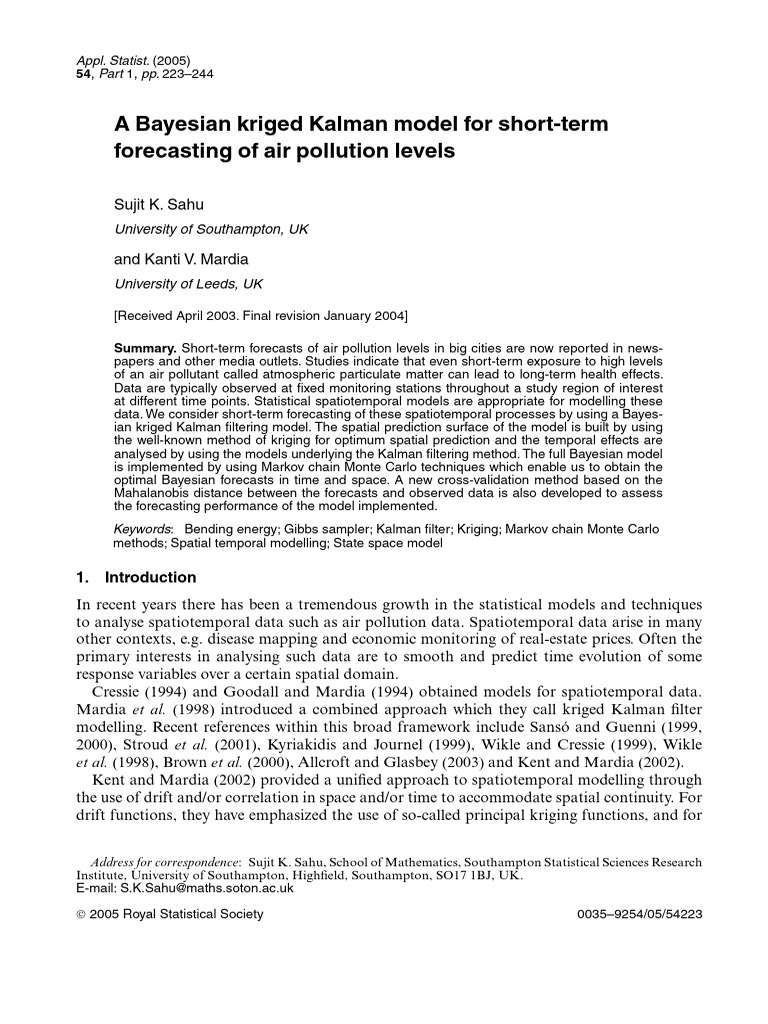 A Bayesian Kriged Kalman Model for Short-term Forecasting of Air ... A Bayesian Kriged Kalman Model for Short-term Forecasting of Air ...