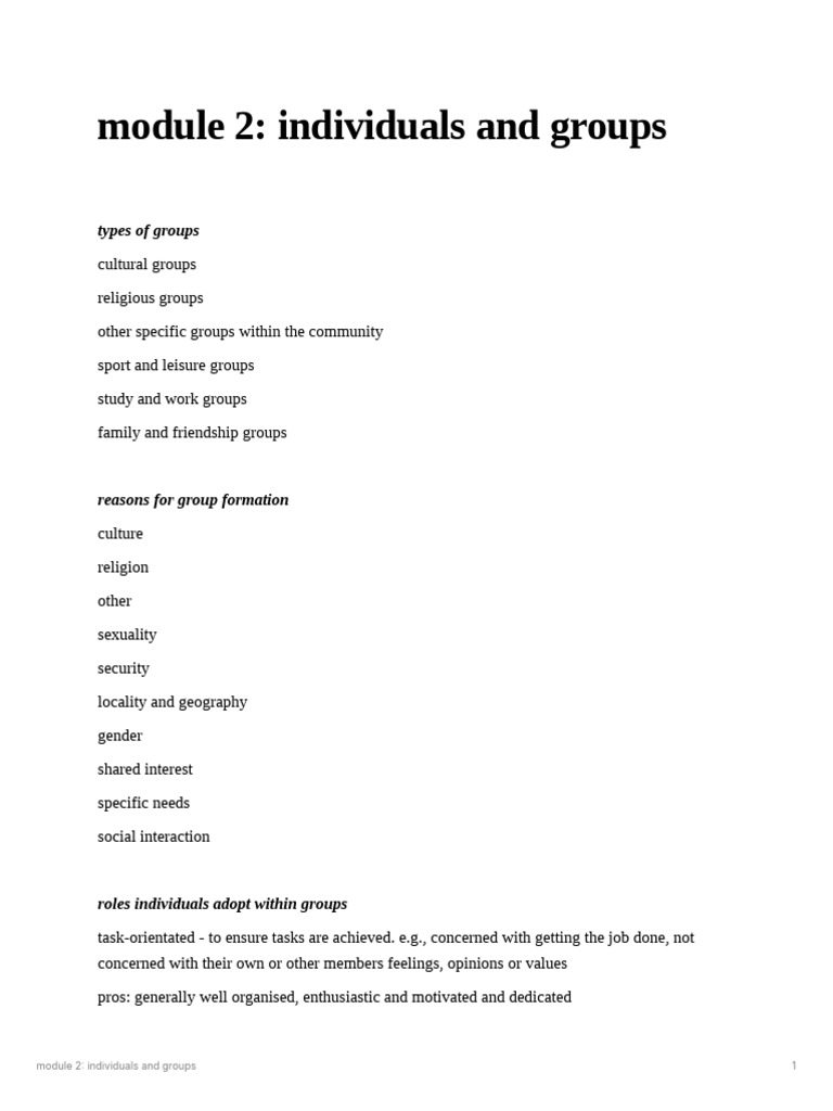 Individuals and Groups Notes | PDF | Power (Social And Political ...