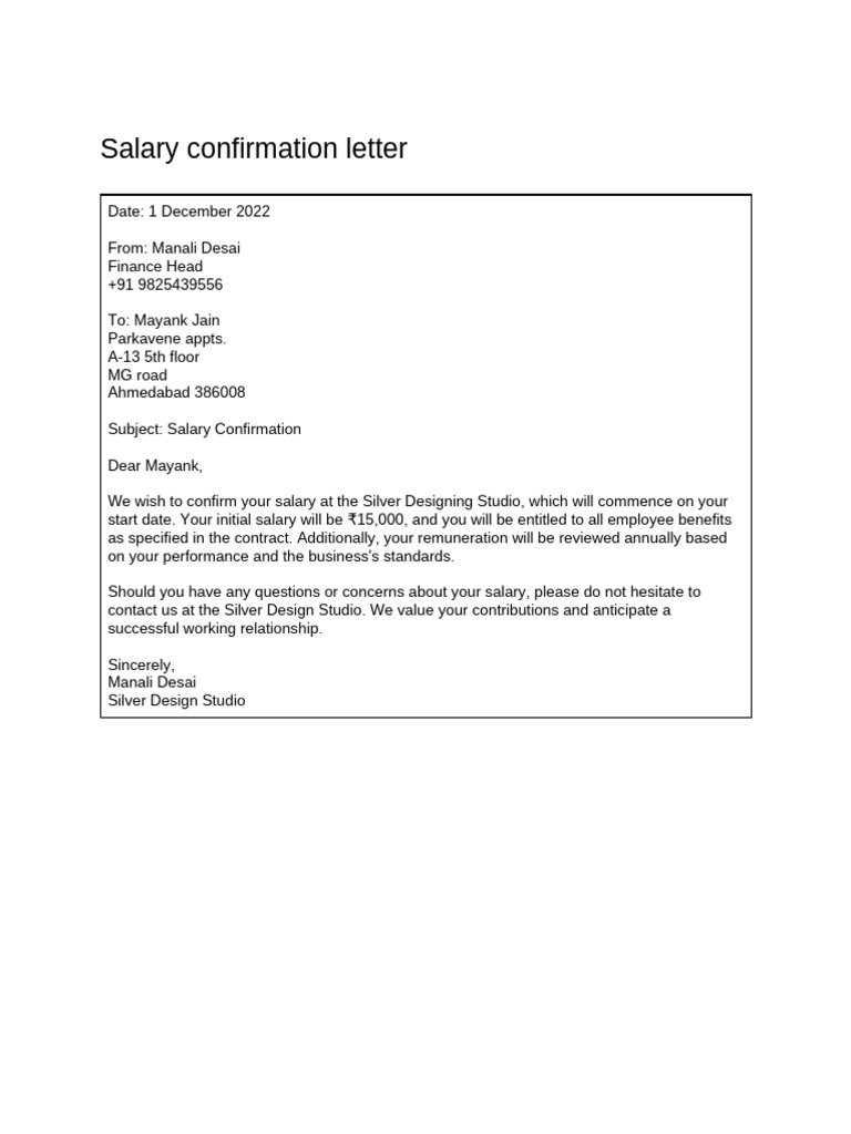 Salary Confirmation Letter | PDF