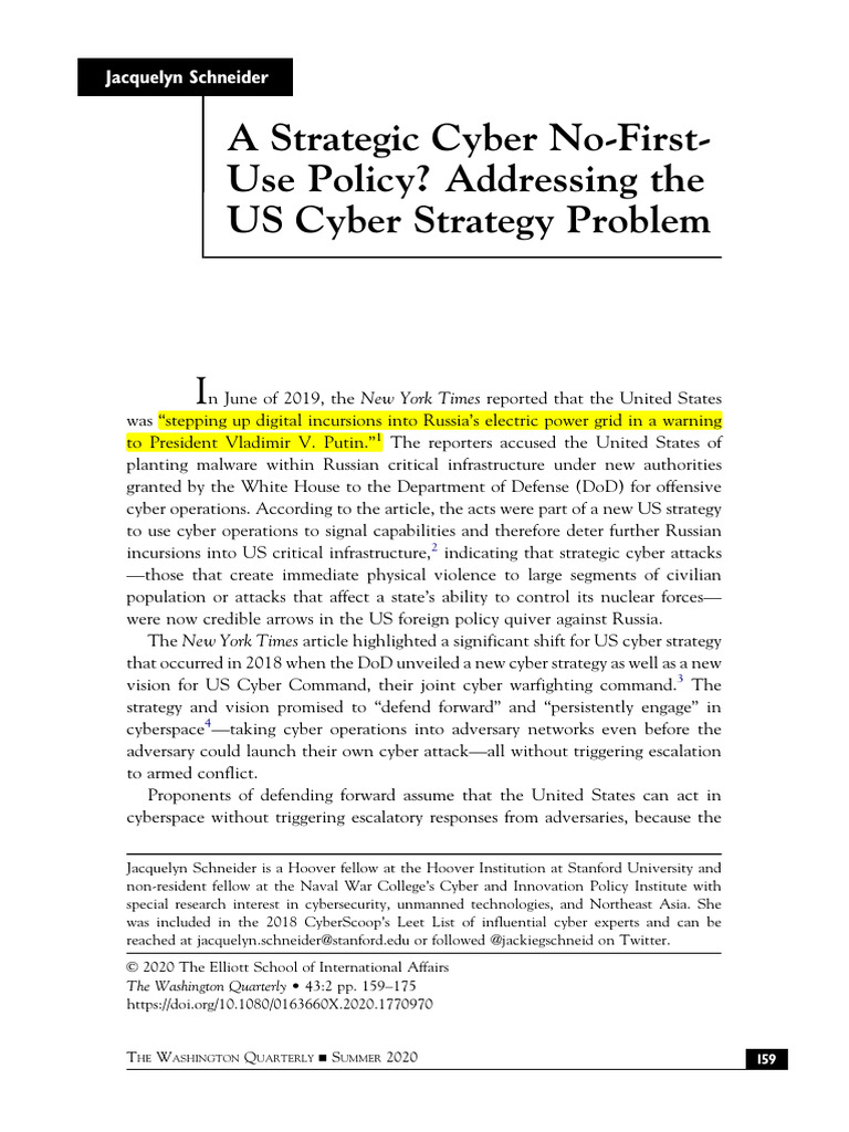 A Strategic Cyber No-First-Use Policy - Addressing The US Cyber ...