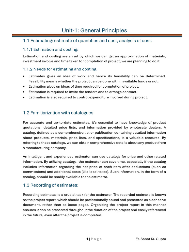 Estimating and Costing Unit 1 | PDF | Labour Economics | Economies