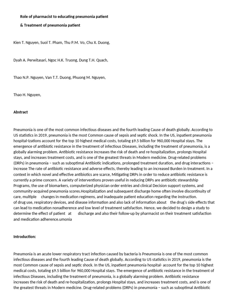 Assignment Hospital Pharmacy 1 | PDF | Pneumonia | Pharmacy