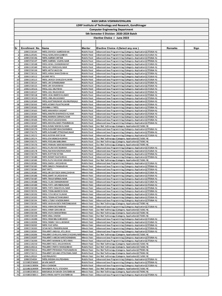 5th E Div -Elective Choice | PDF