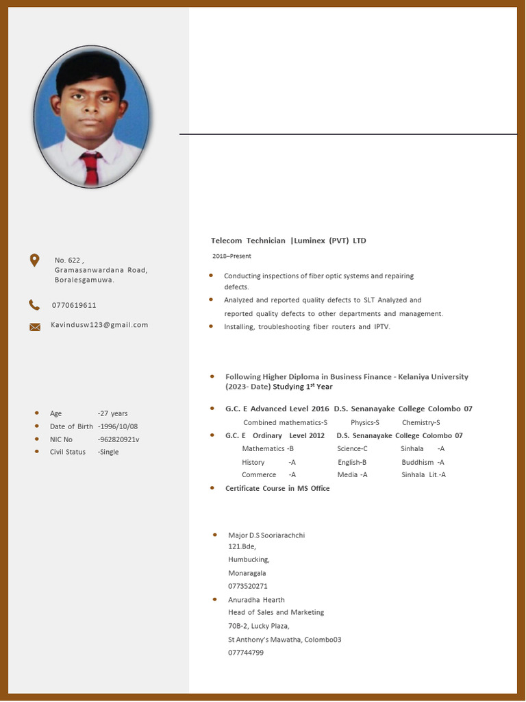 Kavindu Sandaruwan Cv Pdf Educational Stages Vocational Education