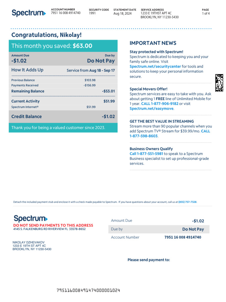 Nikolay: This Month You Saved: $63.00 | PDF | Cheque | Debit Card