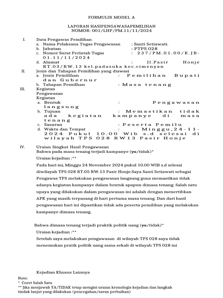 1. Form a Ptps Masa Tenang | PDF
