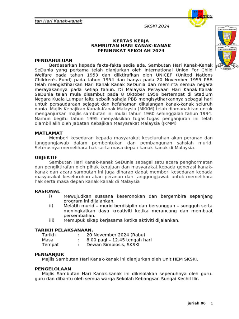 Kertas Kerja Sambutan Hari Kanak Kanak Skski 2023 | PDF