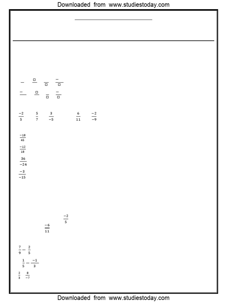 CBSE Class 7 Maths Worksheet - Rational Numbers (2) | PDF