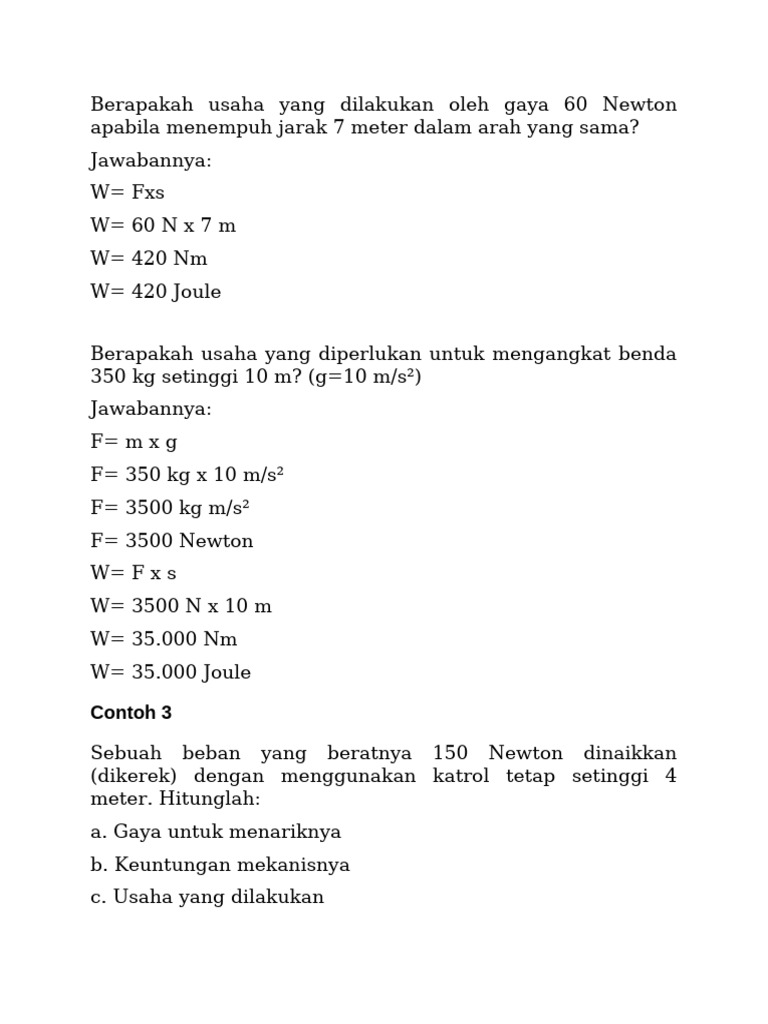 CTH Soal Usaha Dan Energi KL 8 | PDF