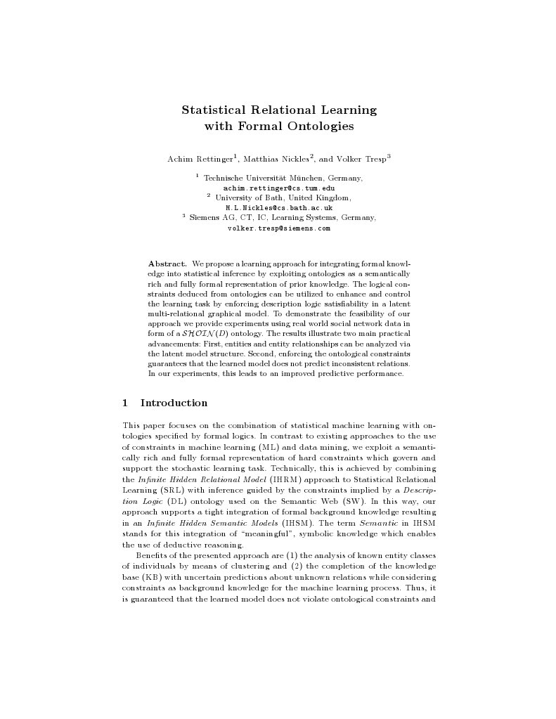 Statistical Relational Learning with Formal Ontologies: Using Description Logic Constraints to ...