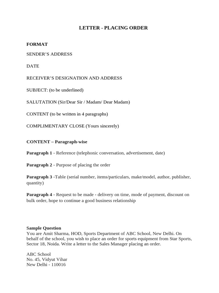 Letter - Placing Order (2024-25) | PDF