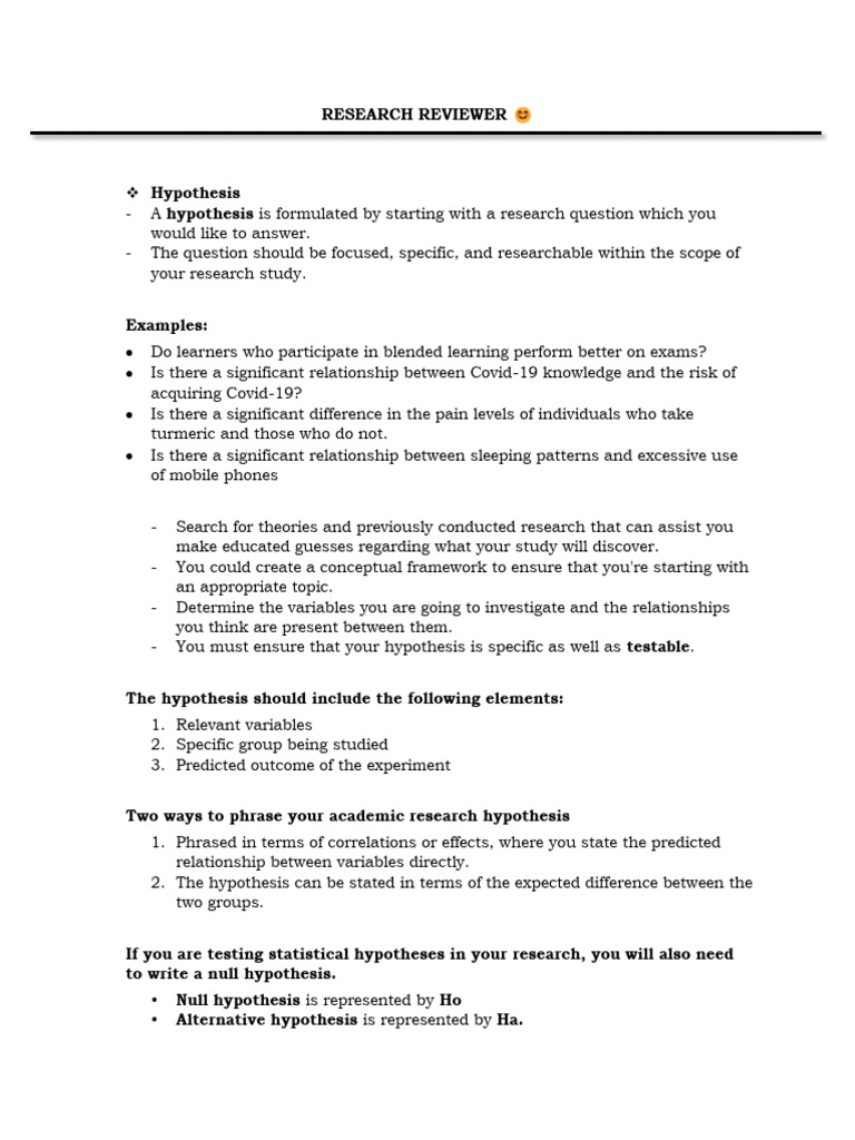 RESEARCH REVIEWER | PDF | Hypothesis | Sampling (Statistics)