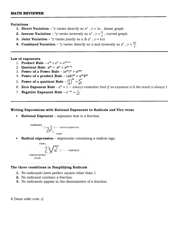 Math Variations & Exponents Guide | PDF