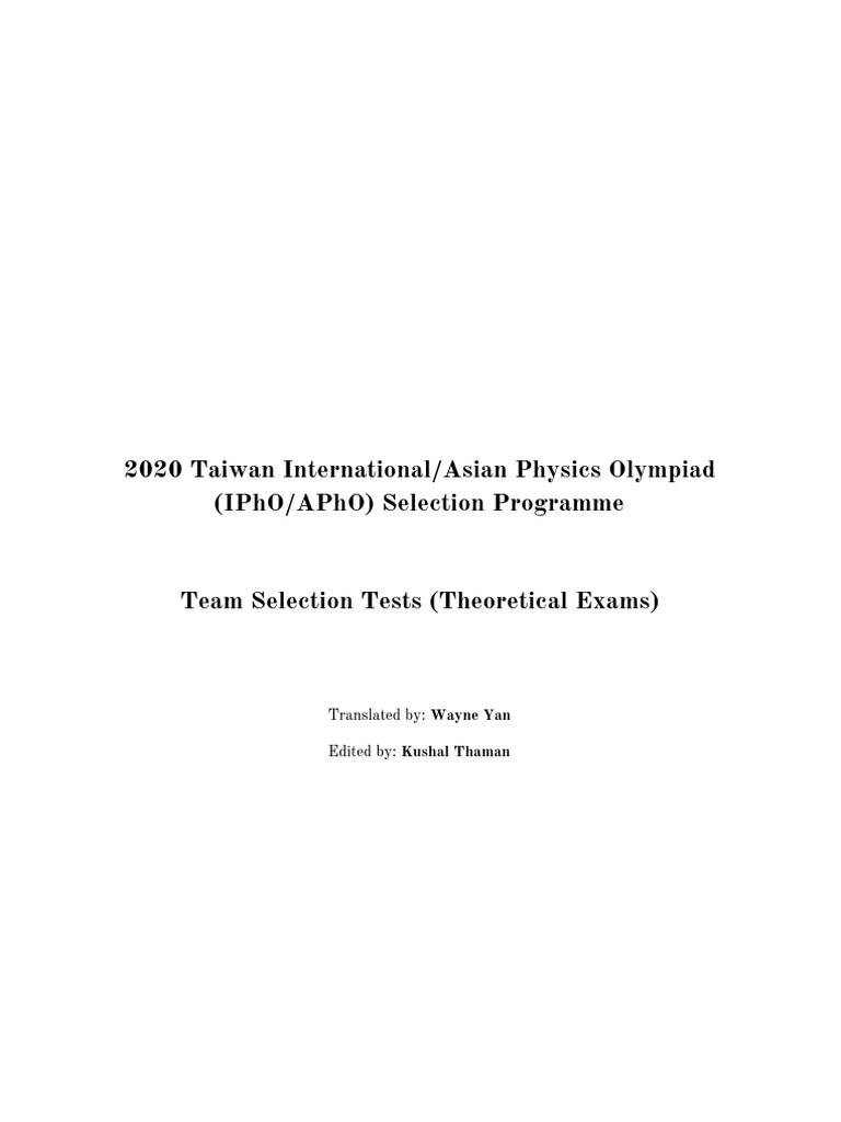 Taiwan Physics Olympiad 2020 Test Guide | PDF | Electron ...