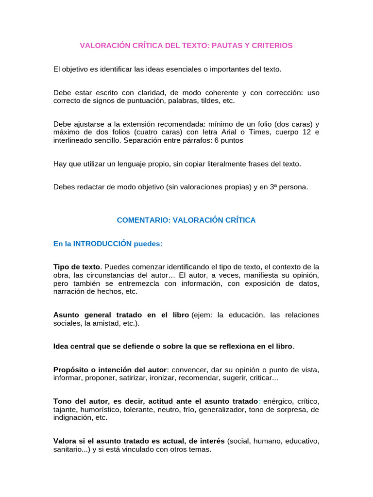 Valoración crítica del texto | PDF