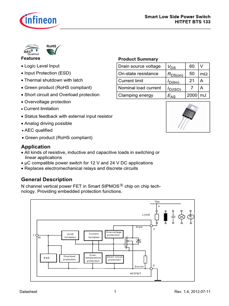 Infineon BTS133 DS v01 04 En | PDF | Field Effect Transistor | Electrostatic Discharge
