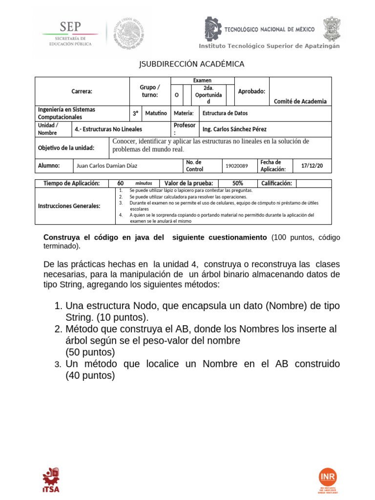 DamianDiaz - Examen Reg U4 (Estruct Datos) | PDF | Programación de computadoras | Ciencias de la ...