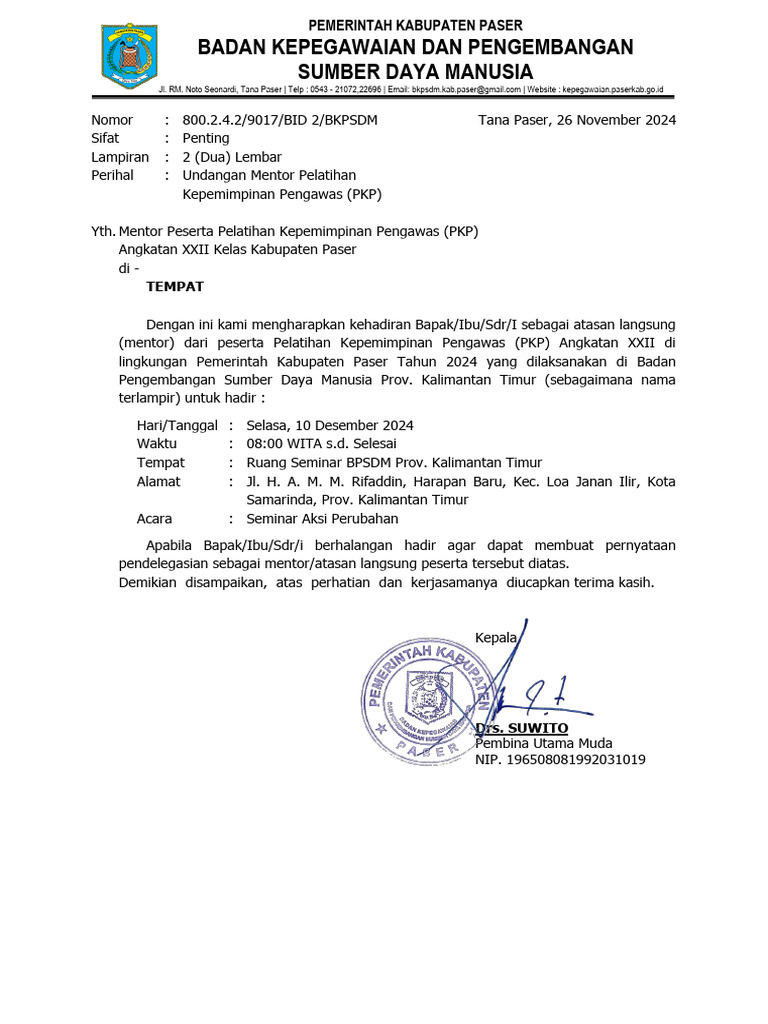 Surat - Mentoring PKP Seminar Aksi Perubahan | PDF