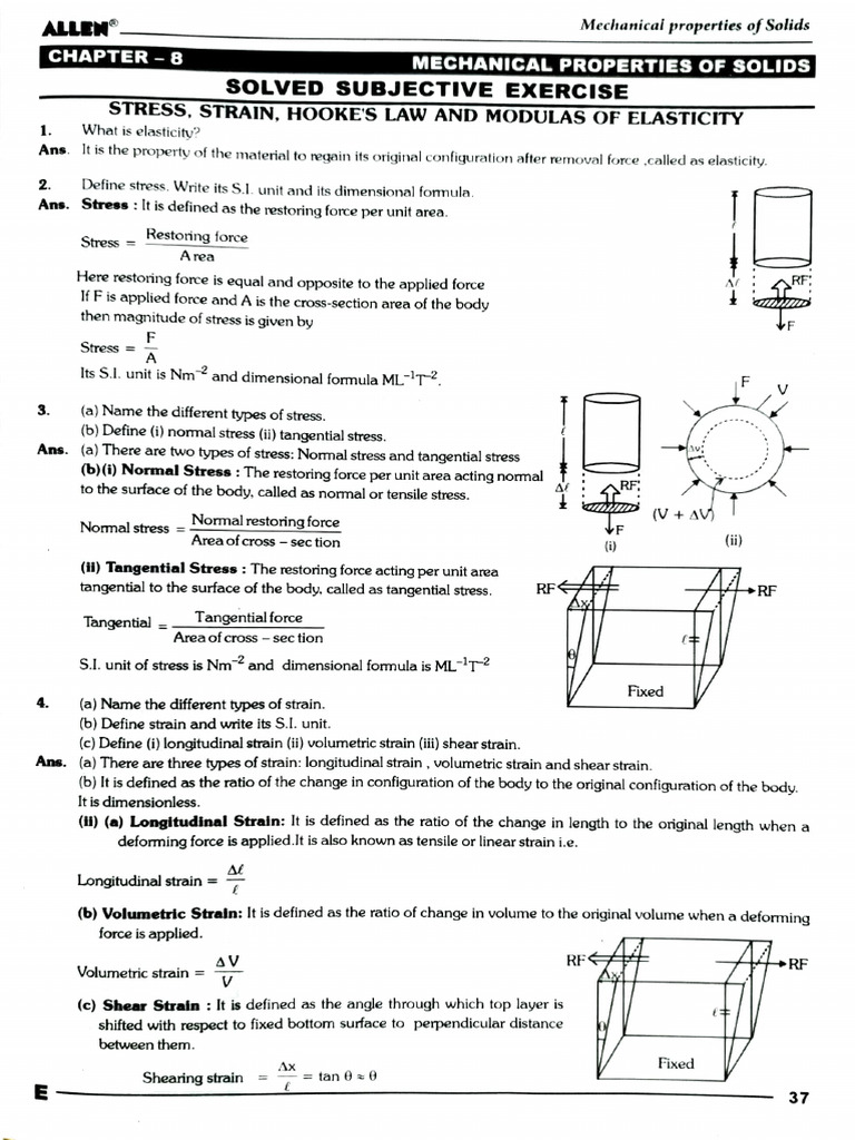 QnA Mech Prop Solids | PDF | Stress (Mechanics) | Elasticity (Physics)