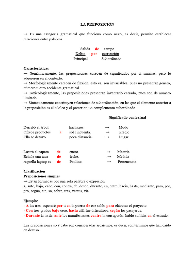 Guía Completa sobre Preposiciones | PDF | Preposición y Postposición | Palabra