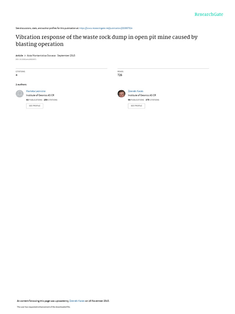 Vibration Response of the Waste Rock Dump in Open Pit Mine Caused by ...