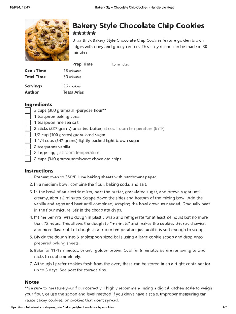 Bakery Style Chocolate Chip Cookies | PDF