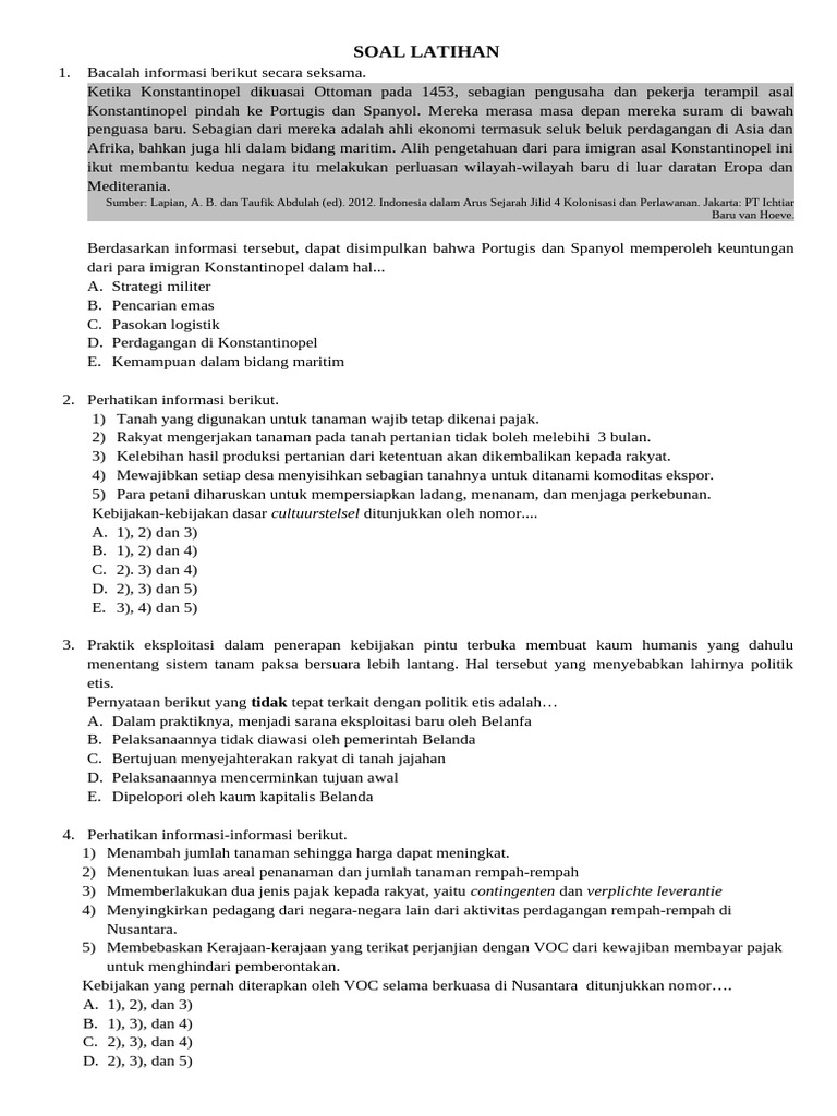 Soal Sejarah XI Latihan | PDF