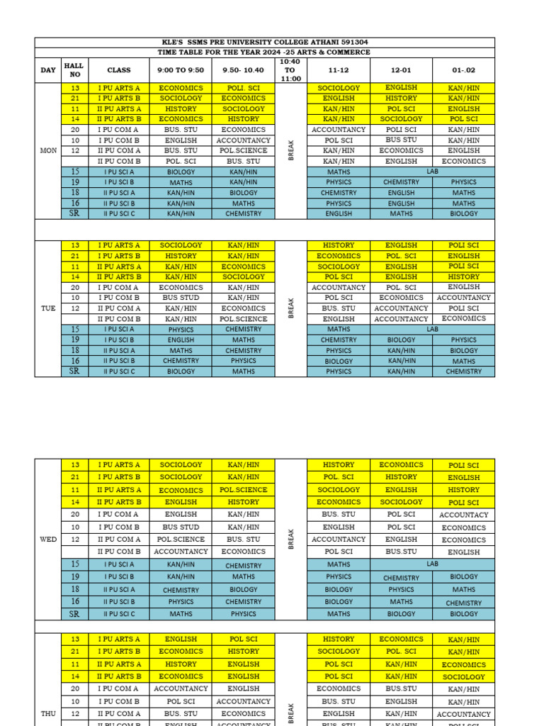 UPDATED FINAL TIME TABLE 24-25 | PDF | Natural Sciences | Science