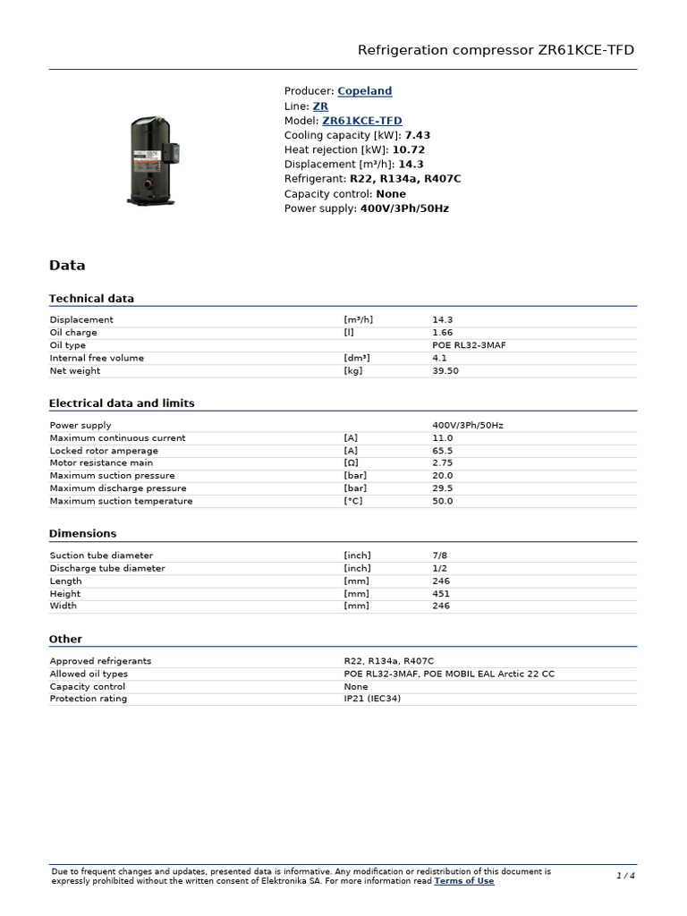 Copeland ZR61KCE-TFD-522 Specification (2024-11-14 00 - 48 - 03) | PDF | Chemical Engineering ...