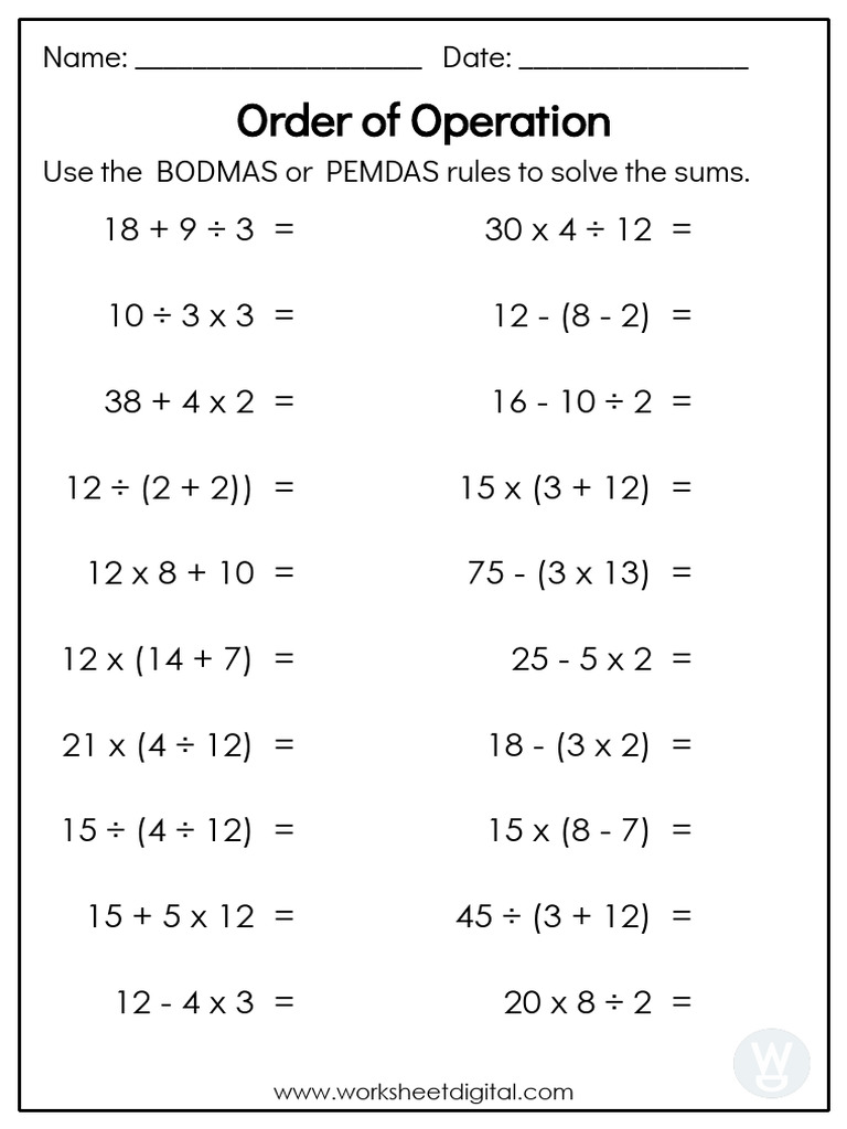 Order of Operation BODMAS W2 6vyr1x | PDF