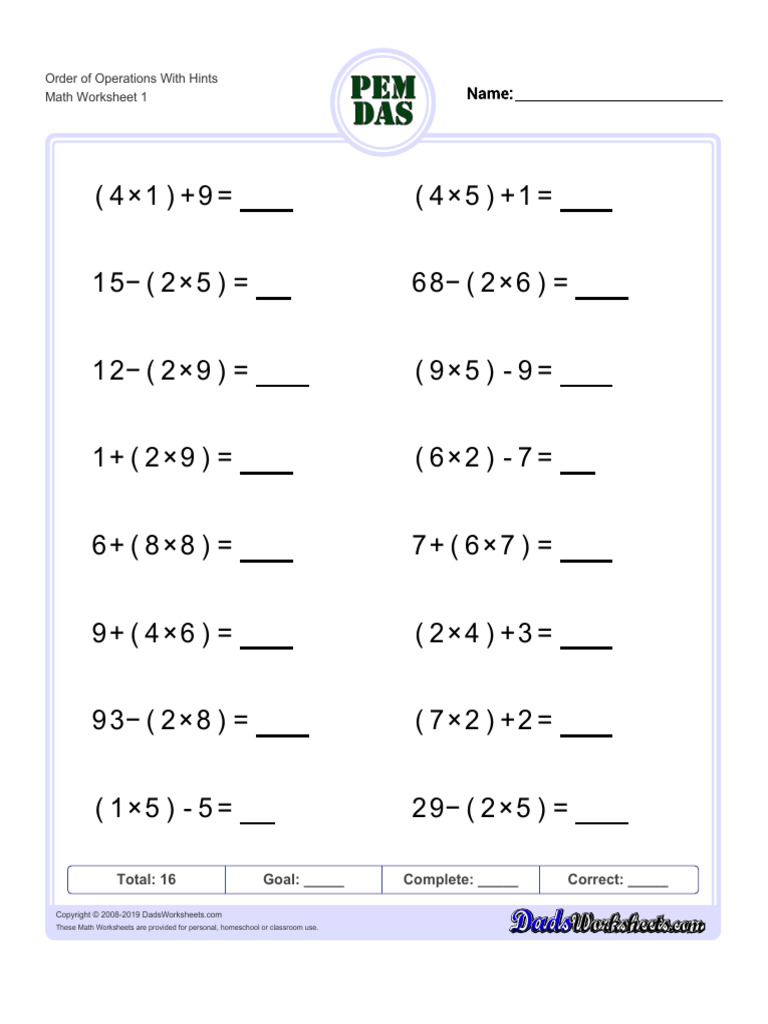 Order of Operations With Parenthesis Hints v1 | PDF