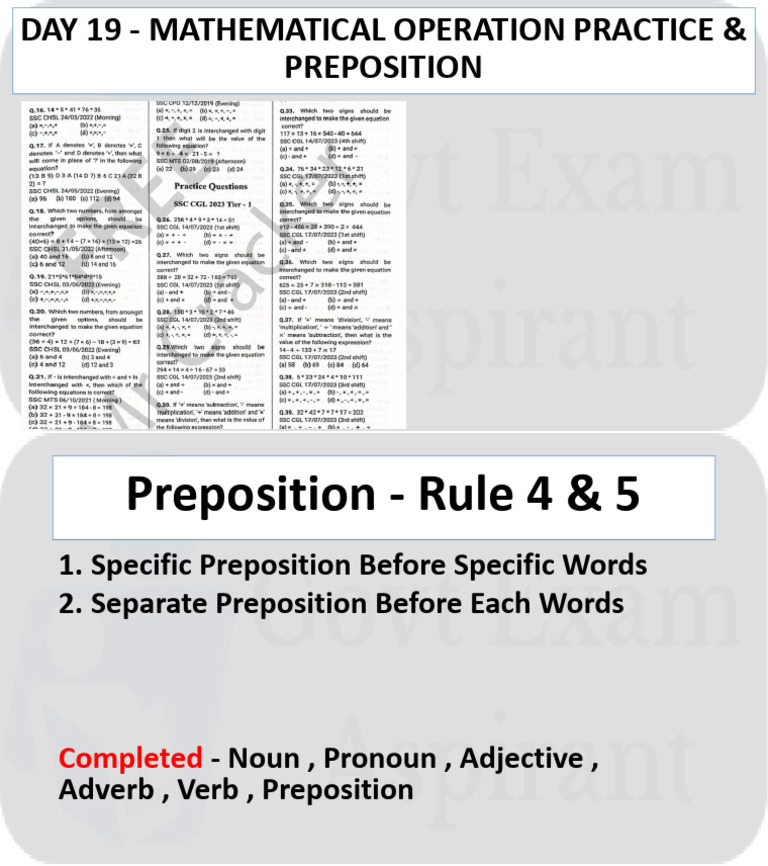 Math Ops & Preposition Rules | PDF