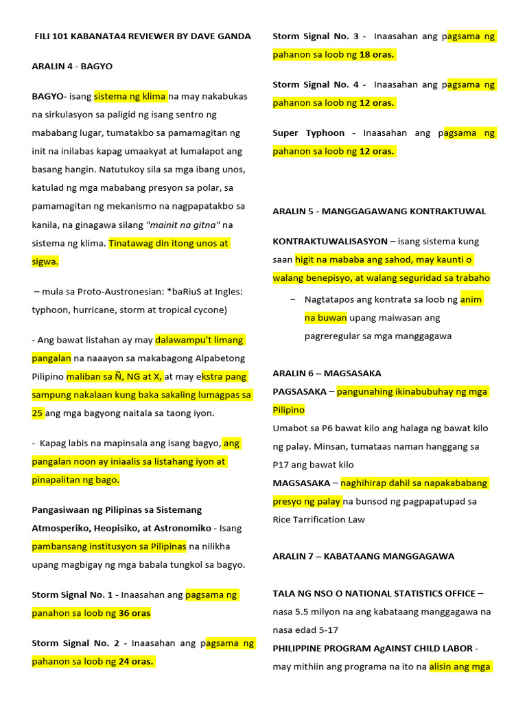 Fili 101 Kabanata4 Reviewer by Your 1 and Only Dav | PDF