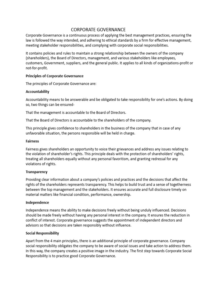 Principles of Corporate Governance Explained | PDF | Board Of Directors ...
