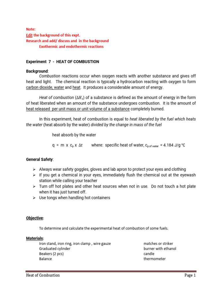 Expt 10 HEAT OF COMBUSTION | PDF | Combustion | Ethanol