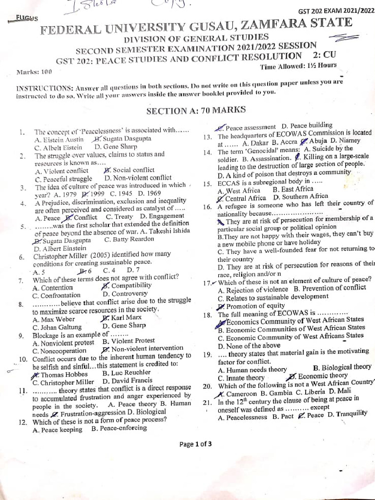 GST 202 Solved Past Questions | PDF