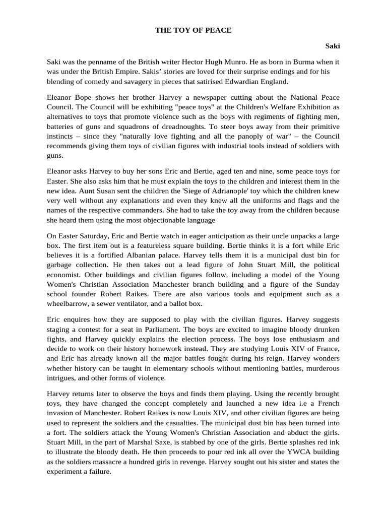 The Toy of Peace | PDF | Saki | Conflicts