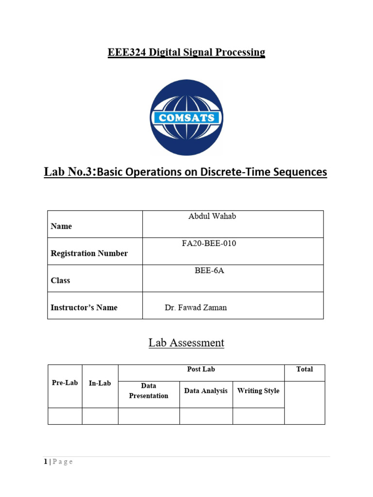 Abdul Wahab DSP LAB 3 | PDF | Function (Mathematics) | Discrete Time ...
