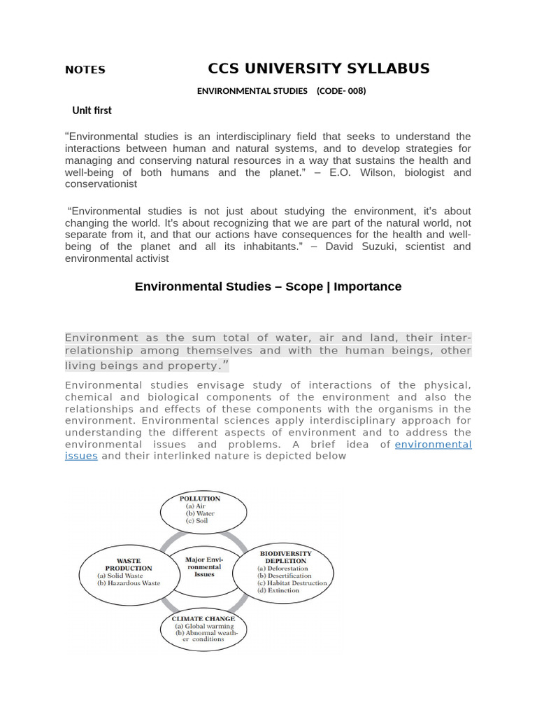 Ccsuniversity BBA Evs Notes | PDF | Atmosphere Of Earth | Environmental ...
