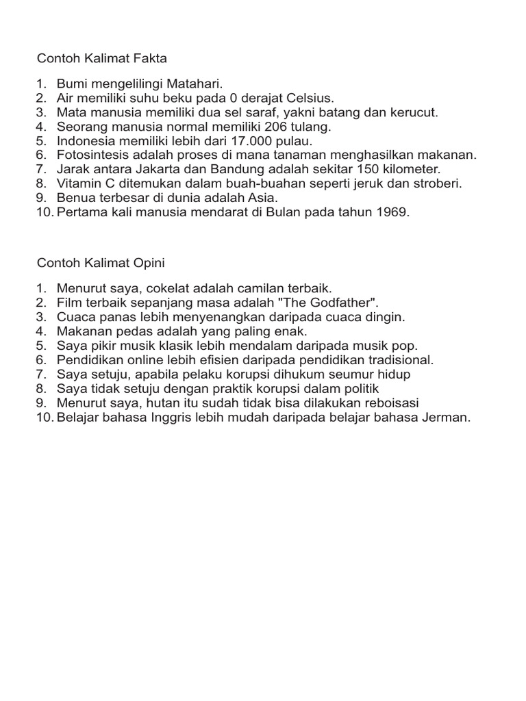Contoh Kalimat Fakta Dan Opini | PDF