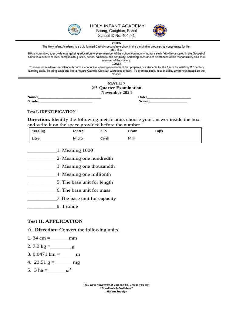 SECOND-Quarter-Examination-for-MATH-7. | PDF
