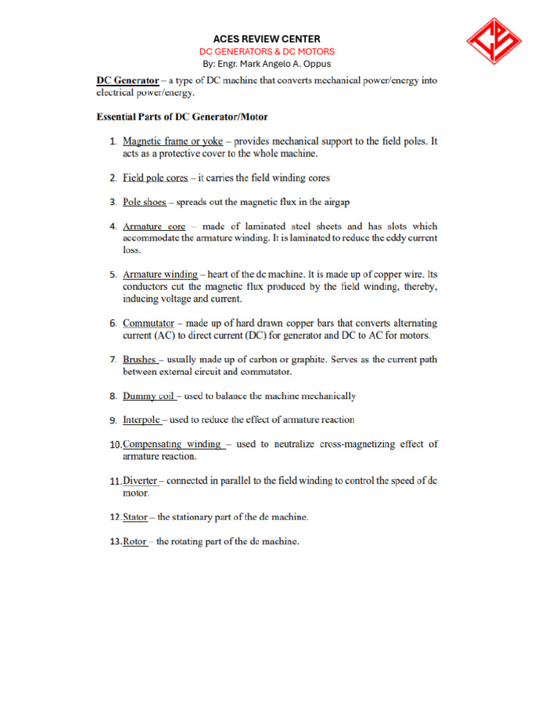 DC Generators and Motors Review Guide | PDF | Electric Motor | Electric ...